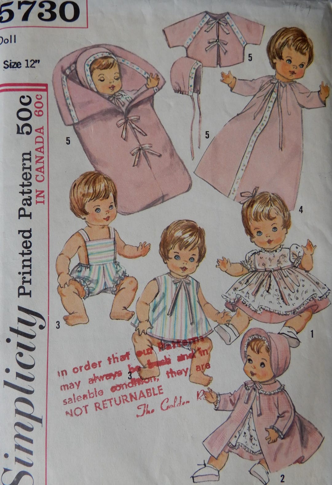 12" Tall Baby Doll Clothes Sewing Pattern From 1964, Simplicity 5730 ...