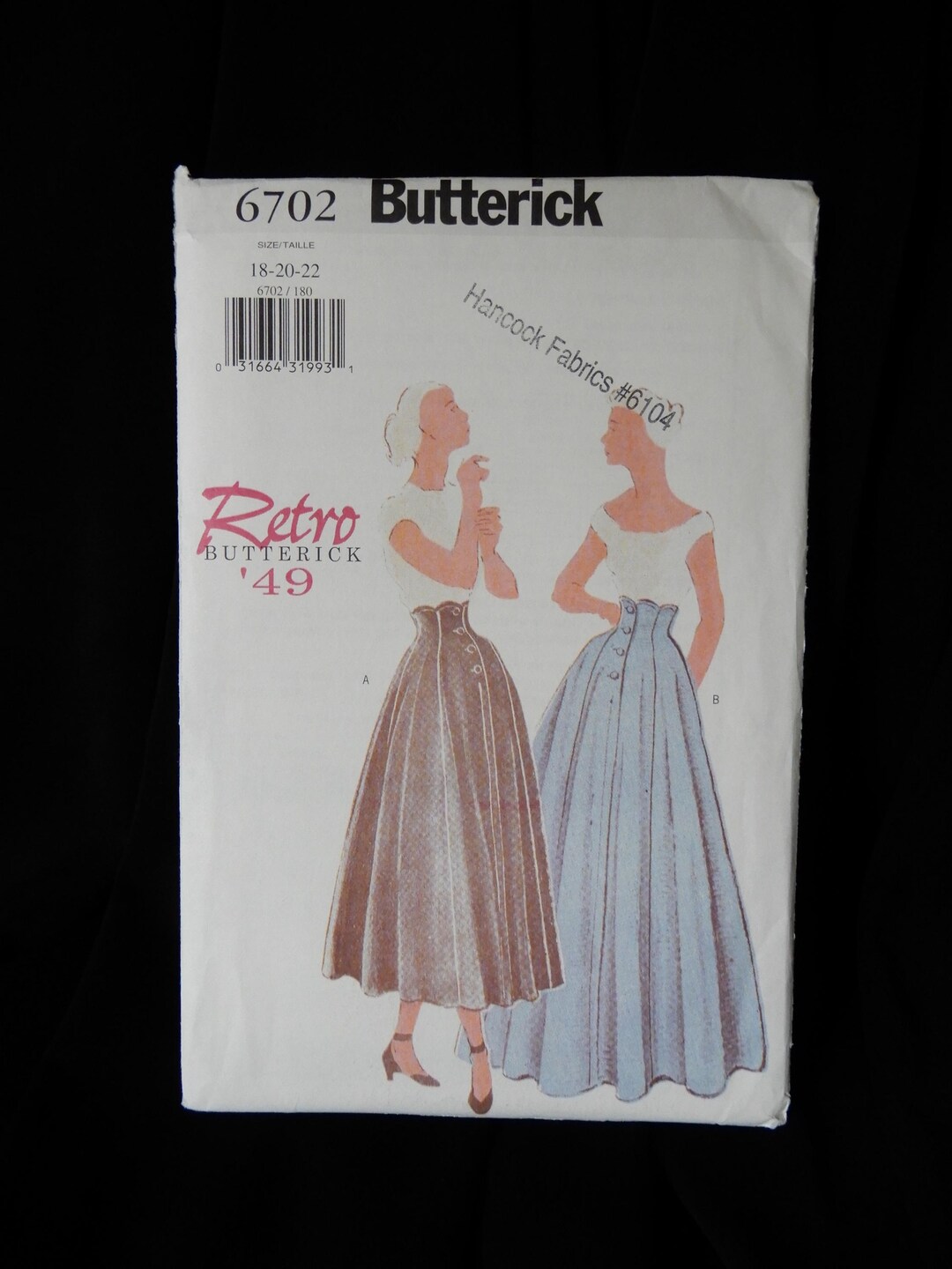 Size 18 - 22, Butterick 6702, Retro '49 Skirt, 2 Lengths, Raised Waist ...