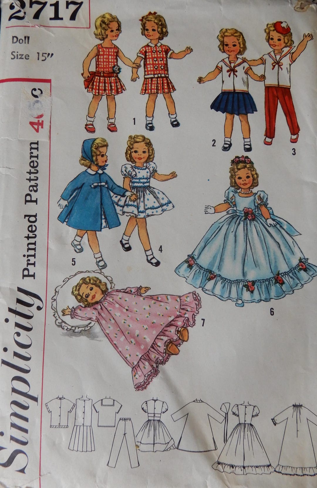 15" Shirley Temple Doll Clothes Pattern, Simplicity 2717 From 1958 ...