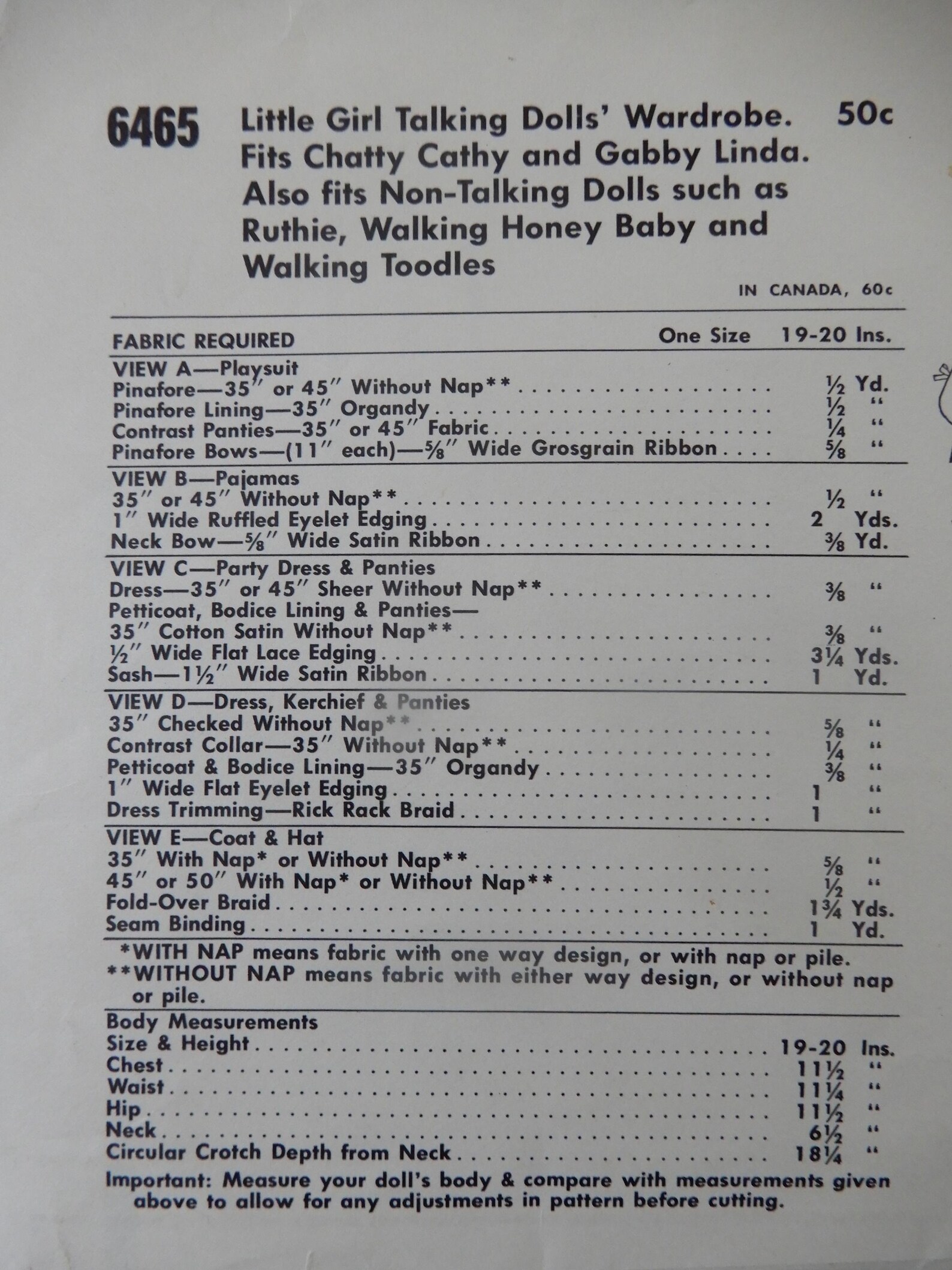 Size 19" - 20" Mccall's 6465 From 1962, Cut and Complete, Sew for ...