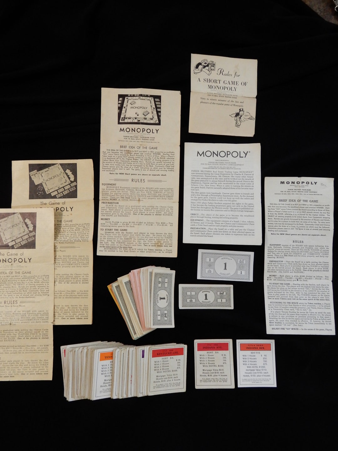 Vintage Monopoly Lot, 83 Title Deed Cards, Stack of Smaller Vintage ...