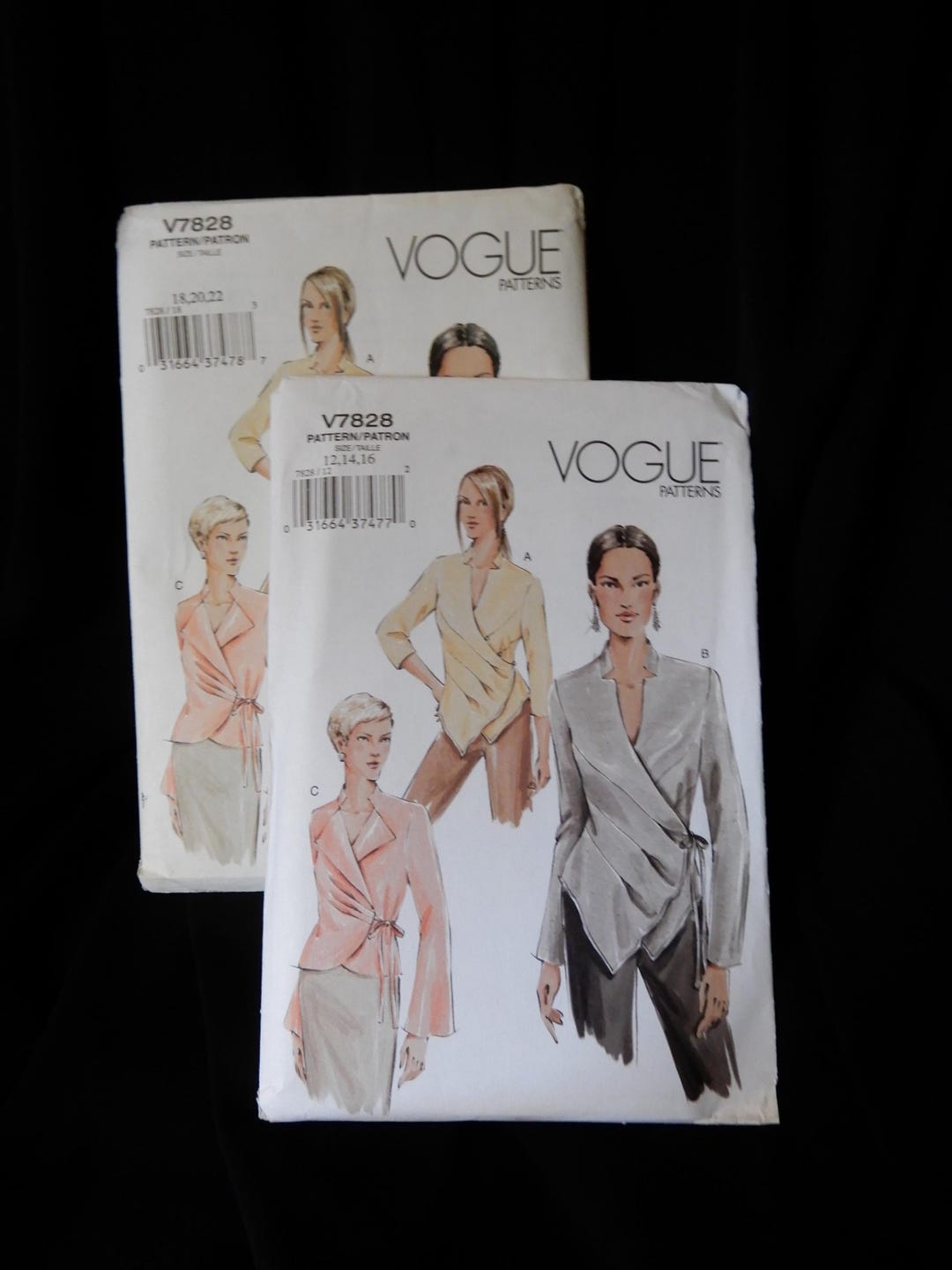 Size 12 16 OR 18 22, Vogue 7828, Easy Wrap Top, Standing Collar ...
