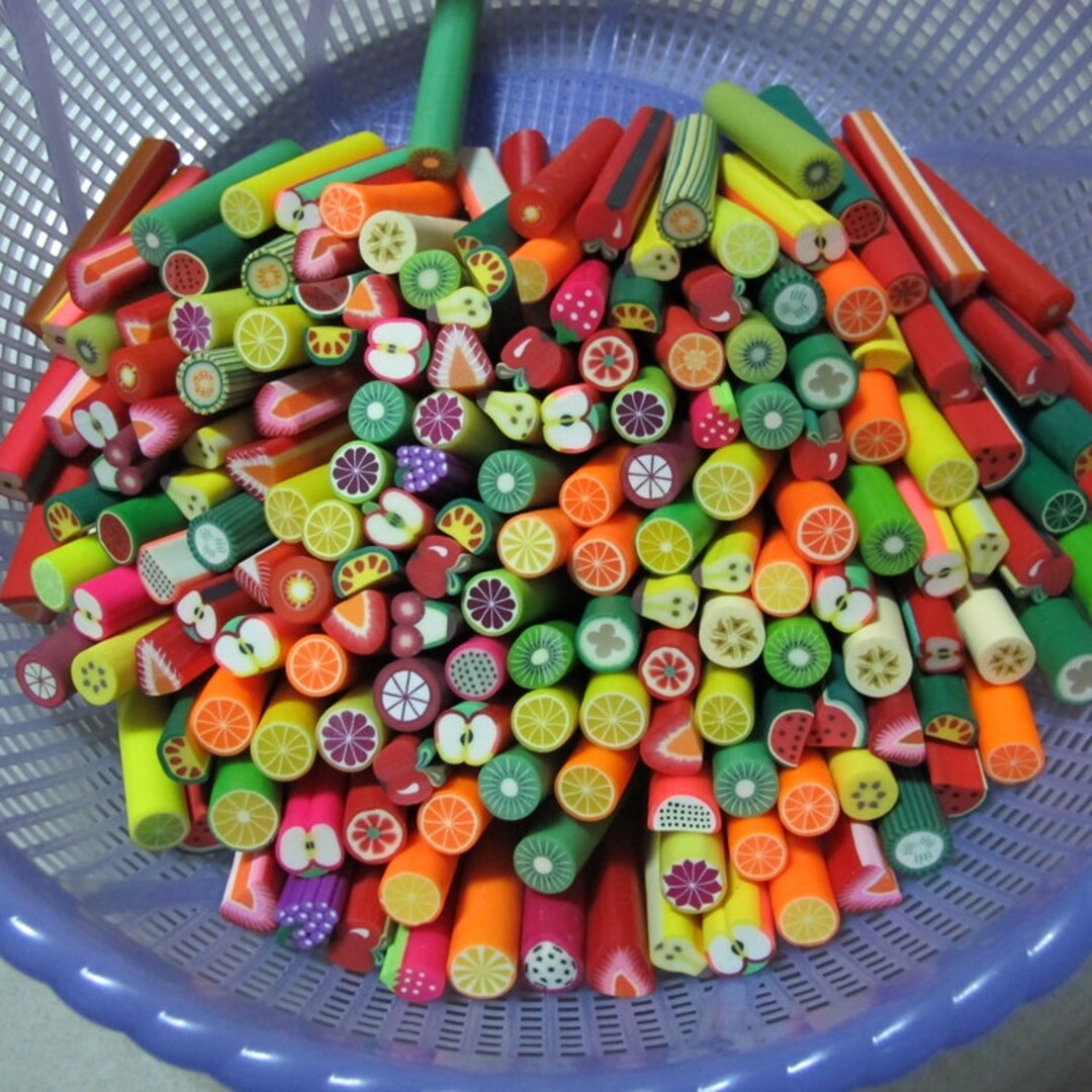 50pcs/bag Mixed 1cm Big Fruit Cane Fancy Mixed Nail Art Polymer Clay ...