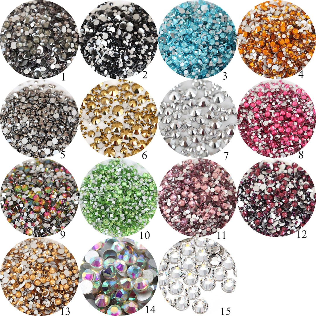 100pcs Cute Crystal Mix-sizes Round Flatback Crystal Nail Rhinestone ...