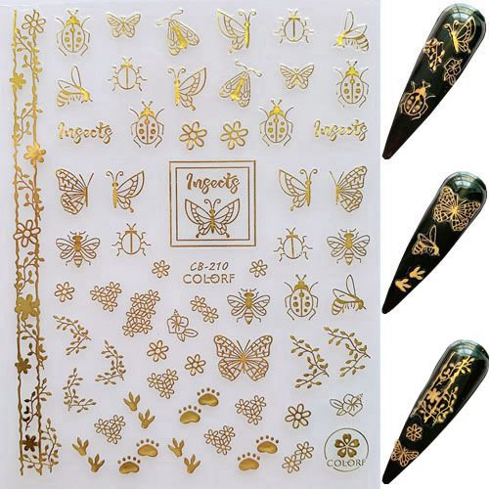 1pc Nail Art Gold Color Sticker Sheet Manicure Summer and - Etsy