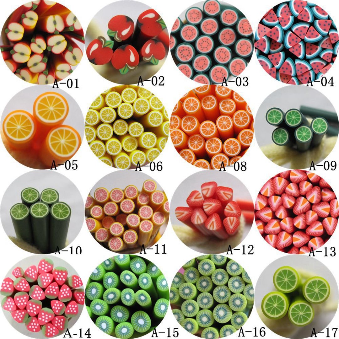 5pcs/lot 5mm*5cm Fruit Series Polymer Clay Cane Fancy Apple Watermelon ...