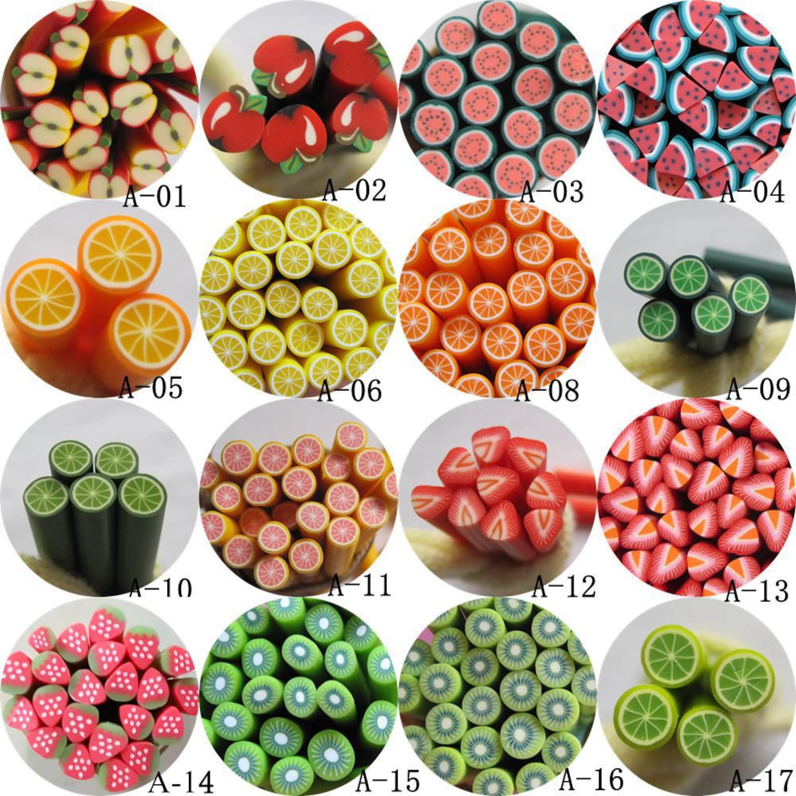 5pcs/lot 5mm*5cm Fruit Series Polymer Clay Cane Fancy Apple Watermelon ...