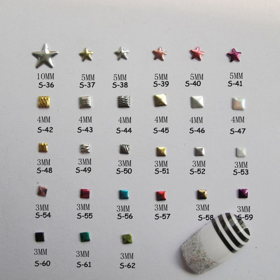 3D 200pcs/bag Different Metal Stud Star 4MM/3MM Square Gold Silver Red ...