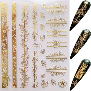 1pc Nail Art Gold Color Sticker Sheet Manicure Summer and Spring Flame ...