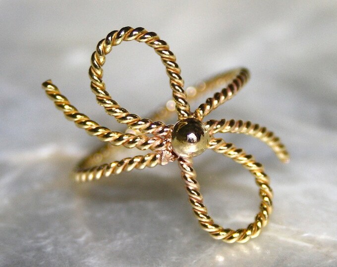 14k Solid Gold Bow Ring, Twisted Bow Ring, Infinity Ring, Twisted Rope ...