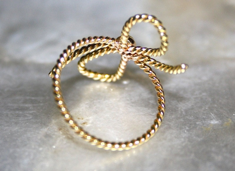 14k Solid Gold Bow Ring Twisted Bow Ring Infinity Ring - Etsy