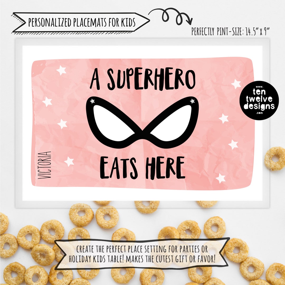 SUPERHERO Personalized Placemat for Kids Children's - Etsy