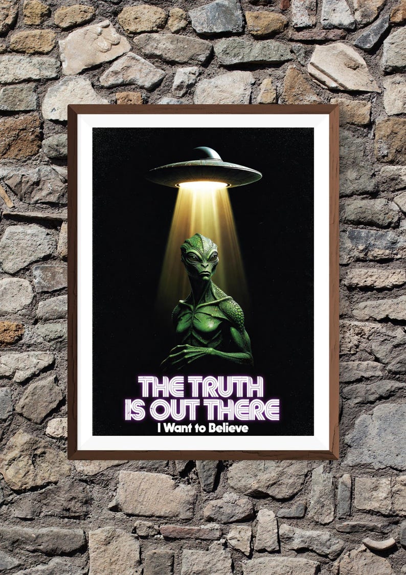 Reptilian Alien Poster | Retro UFO X-files Sci-fi Wall Art (digital ...