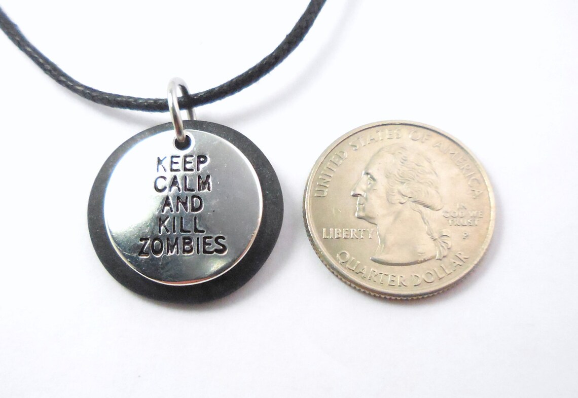 Zombie Necklace Keep Calm and Kill Zombies word Jewelry | Etsy