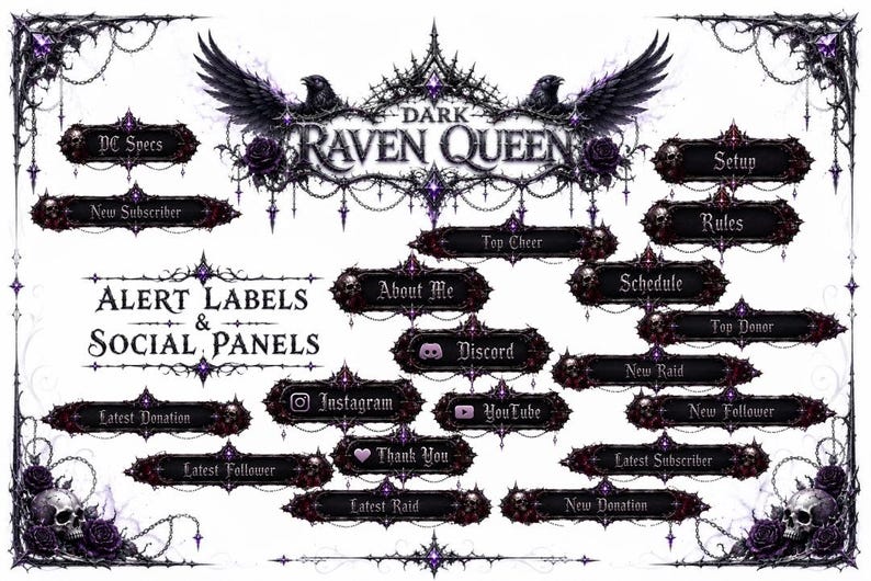 Dark Raven Queen Animated Stream Overlay Pack | Gothic Fantasy Twitch ...