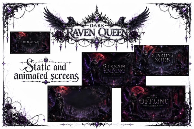 Dark Raven Queen Animated Stream Overlay Pack | Gothic Fantasy Twitch ...