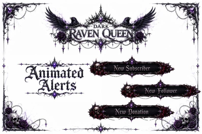 Dark Raven Queen Animated Stream Overlay Pack | Gothic Fantasy Twitch ...