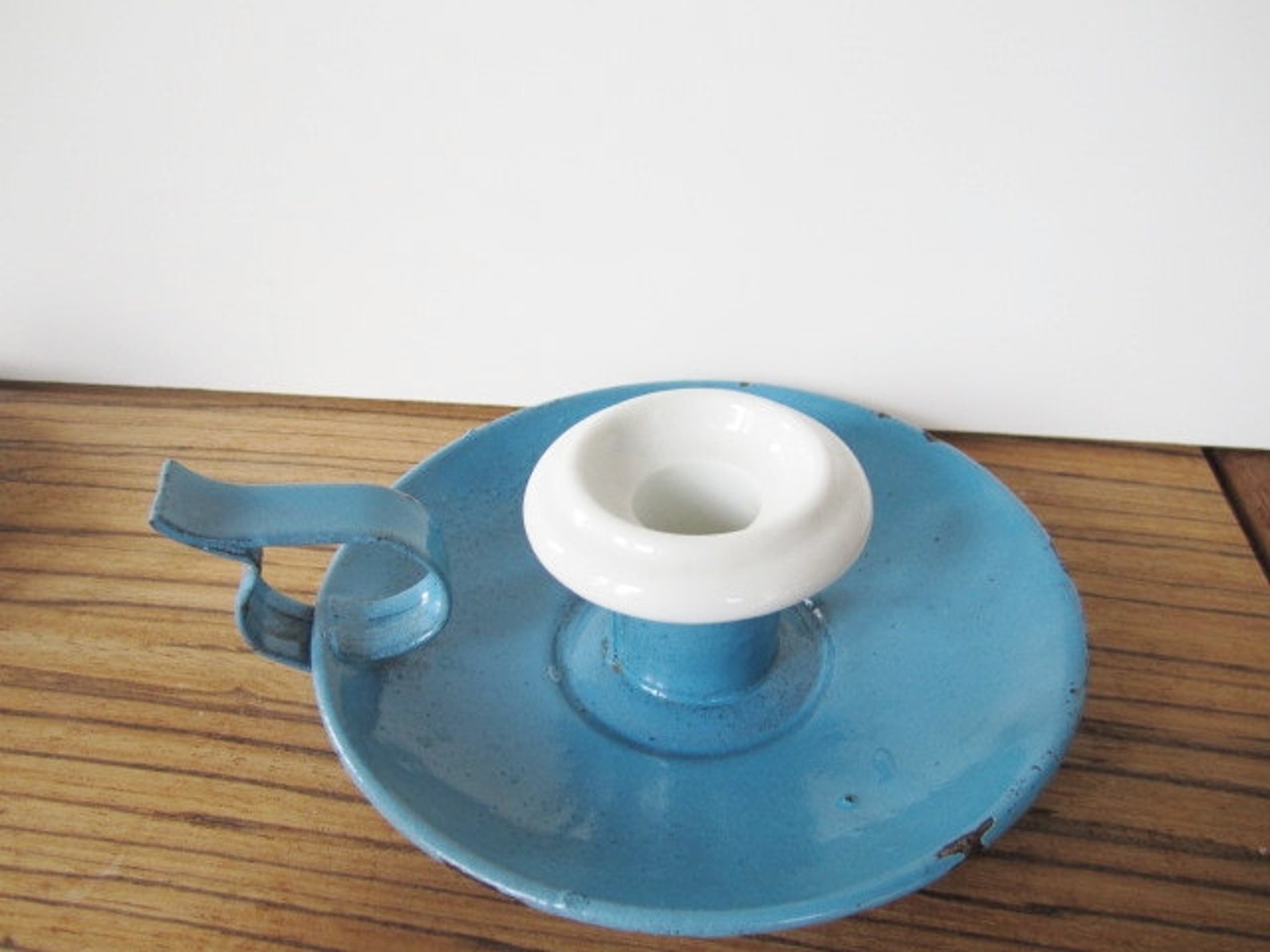 Antique Blue Enamelware Graniteware Candlestick Chamberstick Porcelain ...