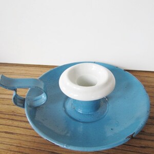 Antique Blue Enamelware Graniteware Candlestick Chamberstick Porcelain ...