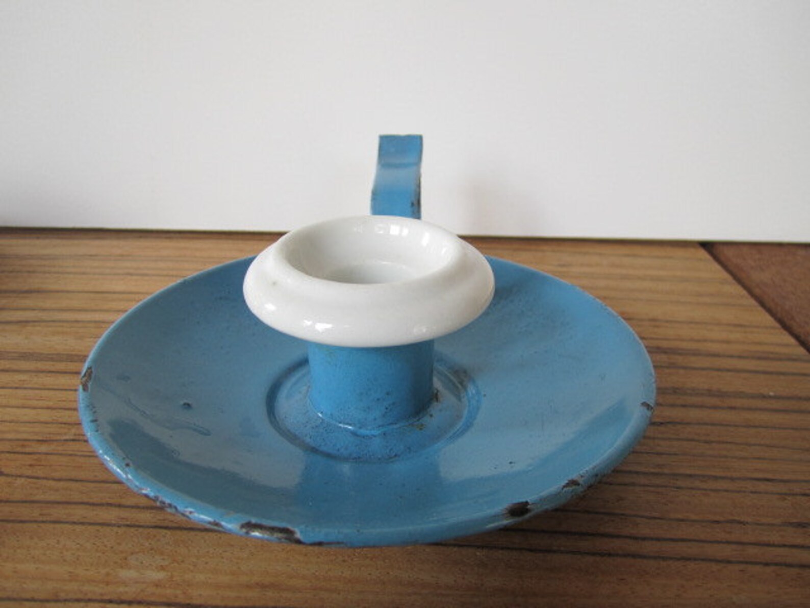 Antique Blue Enamelware Graniteware Candlestick Chamberstick Porcelain ...