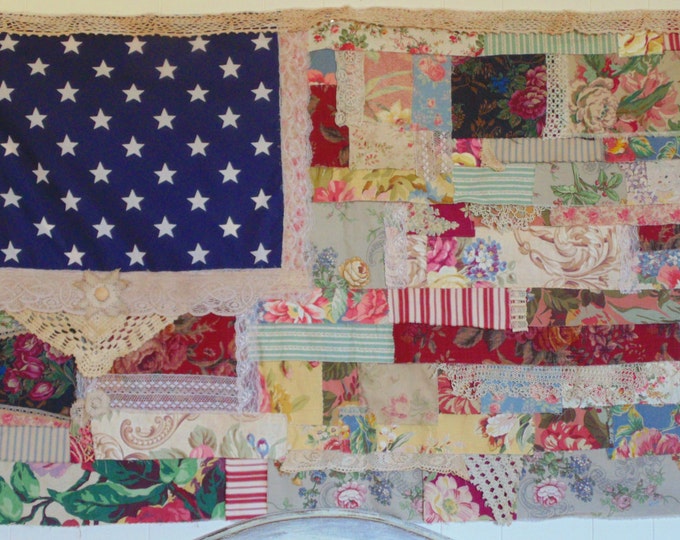 American Rag Flag Beach Cottage Farmhouse Folk Art Boho Americana ...