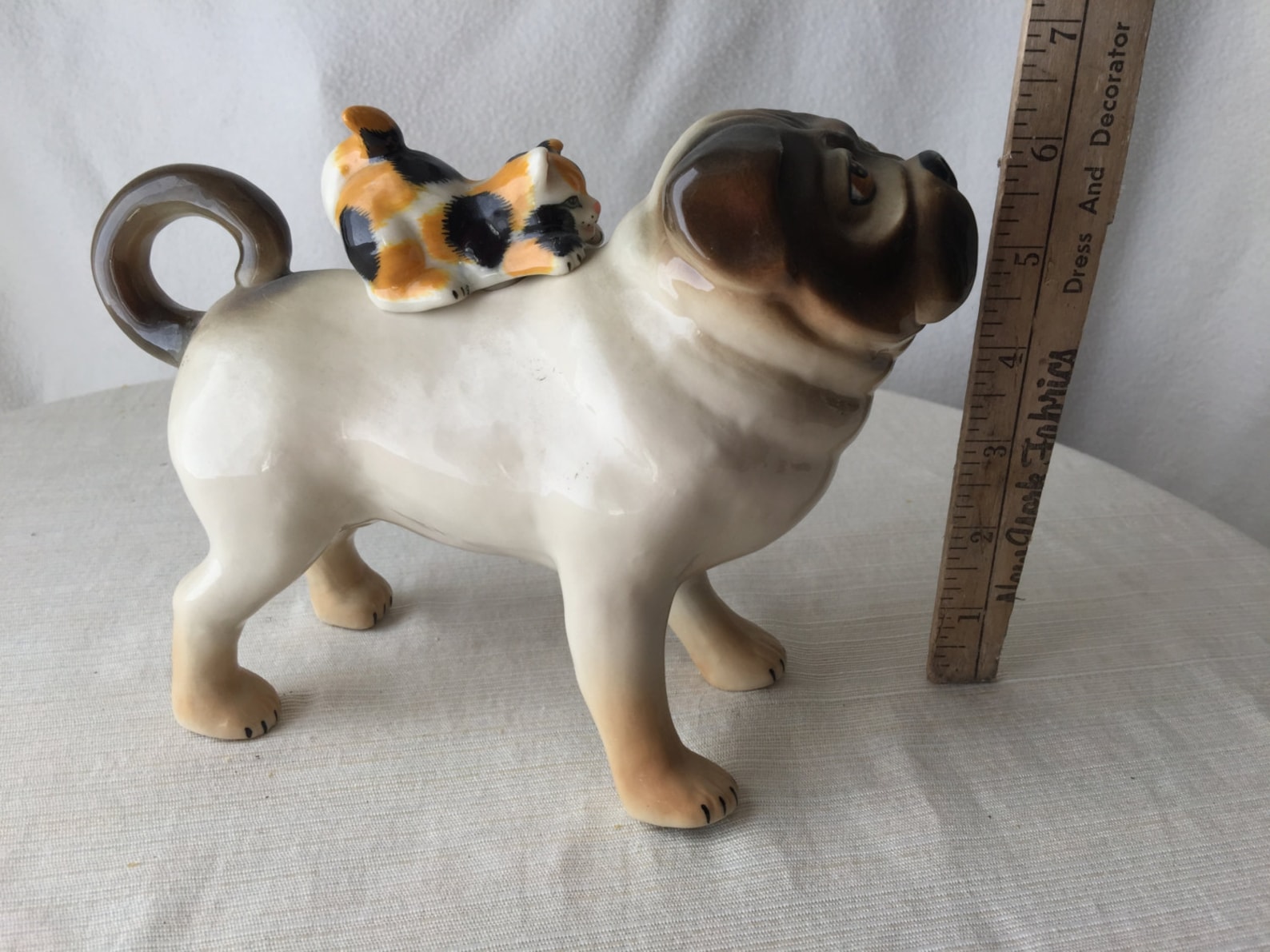 NEW PRICE: One-of-a-kind Pug Dog Porcelain Teapot With Calico Cat ...