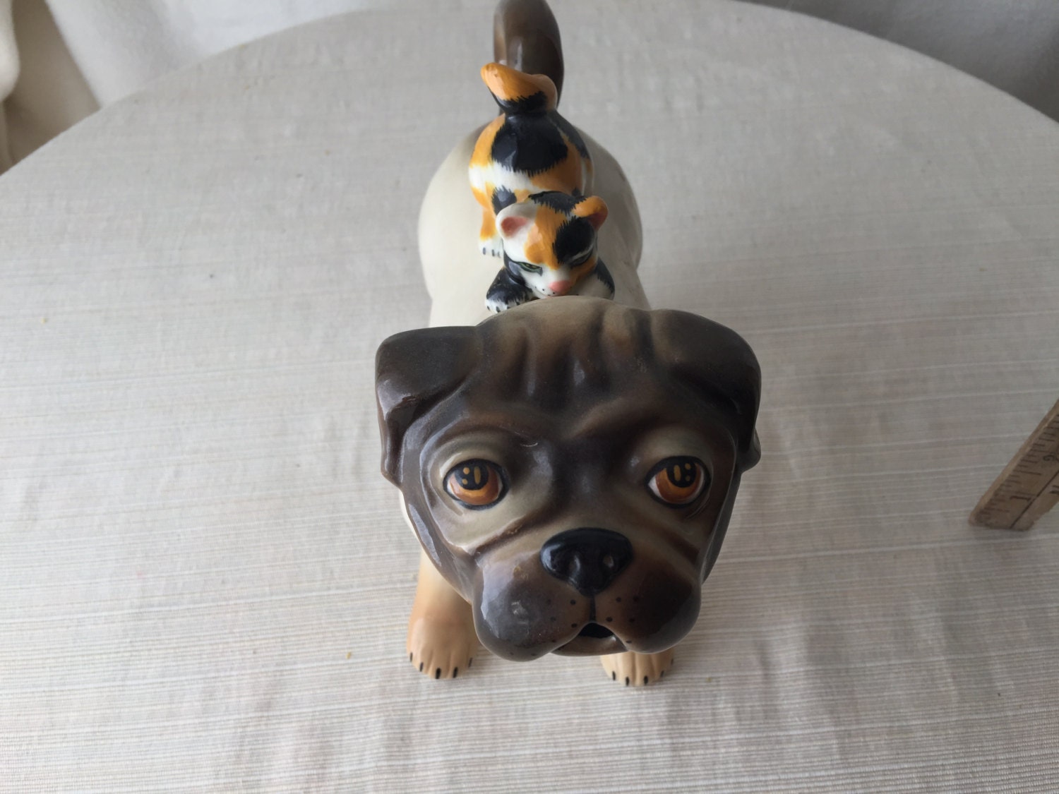 NEW PRICE: One-of-a-kind Pug Dog Porcelain Teapot With Calico Cat ...