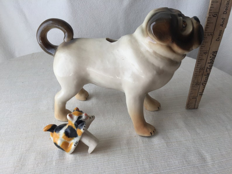 NEW PRICE: One-of-a-kind Pug Dog Porcelain Teapot With Calico Cat ...