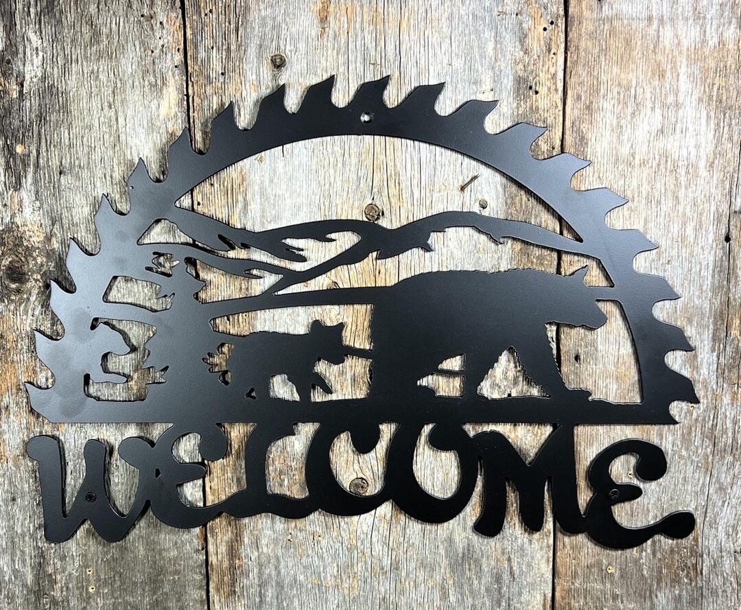 Bears in Sawblade Scenery Welcome Sign - Etsy