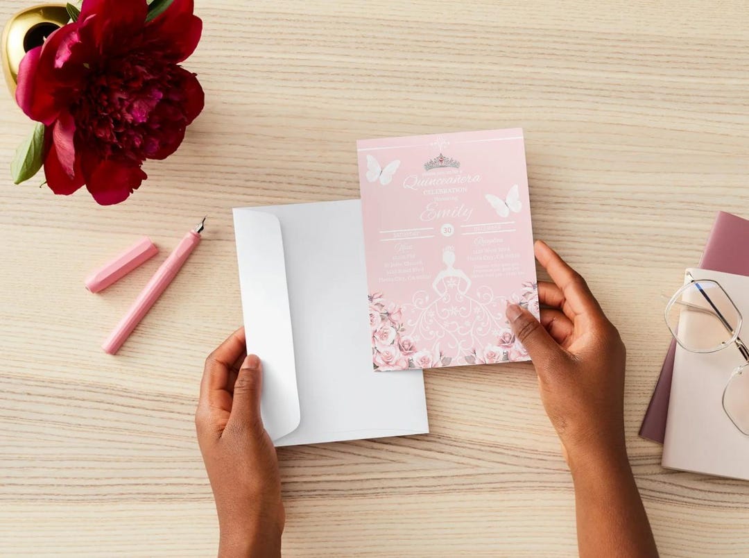 Quinceañera Invitation Template: Emily's Celebration, Roses and Crown ...