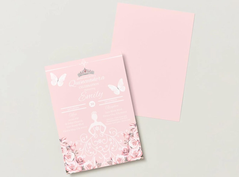 Quinceañera Invitation Template: Emily's Celebration, Roses and Crown ...