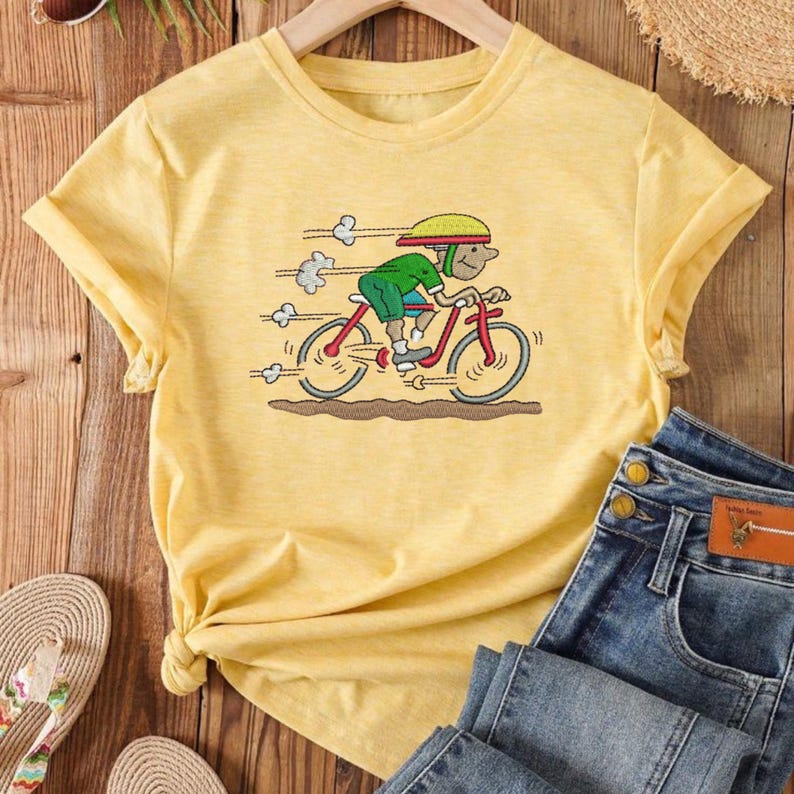 Cartoon Cycling Boy Embroidery Design, Kids Cyclist Machine Stitch ...