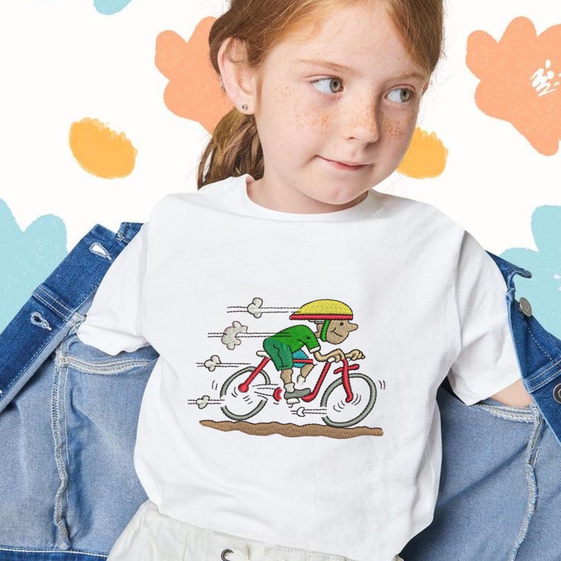 Cartoon Cycling Boy Embroidery Design, Kids Cyclist Machine Stitch ...