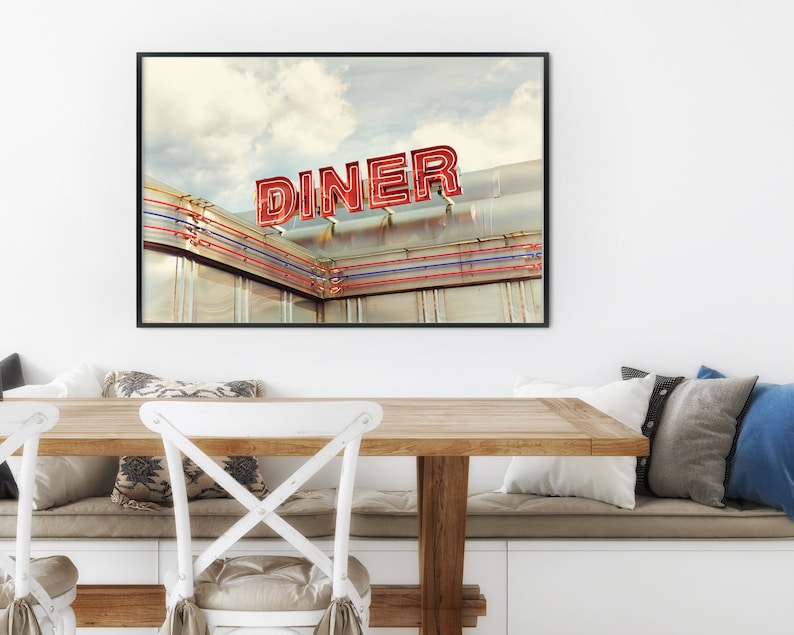 Retro Red Diner Sign Wall Art Mid Century Kitchen Prints & | Etsy