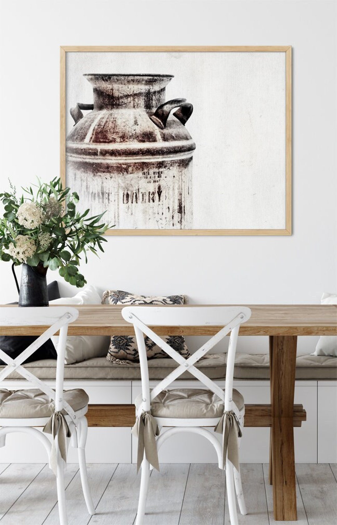 Rustic Kitchen Art - Neutral Farmhouse Wall Decor, Milkcan Prints ...