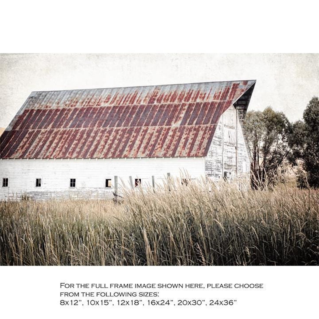 White Barn Landscape - Modern Farmhouse Art Print or Canvas Wall Decor ...
