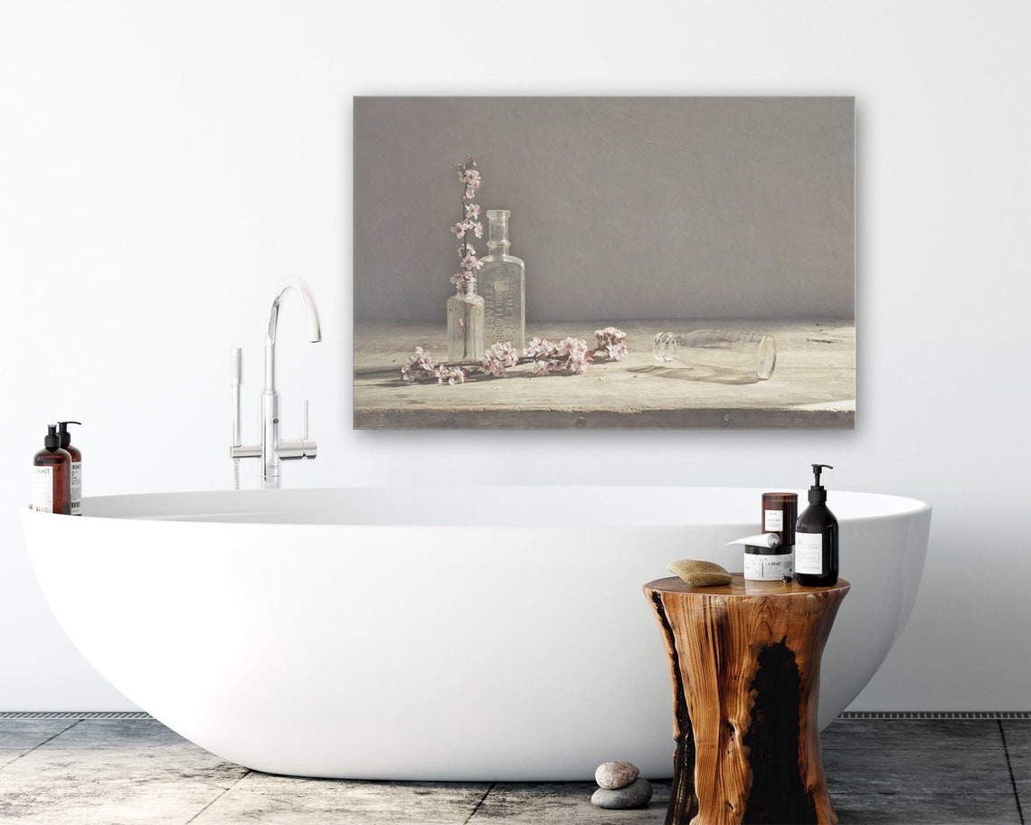 Pink Floral Wall Art Rustic Farmhouse Chic Bathroom Decor | Etsy