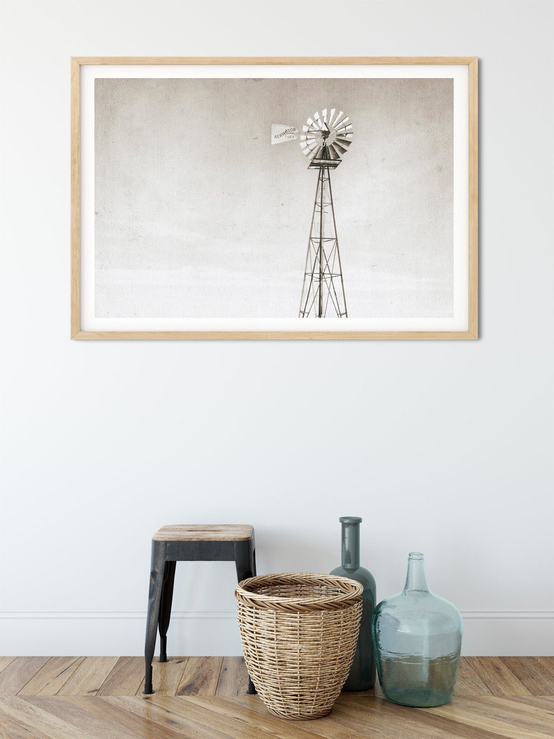 Gray Windmill Wall Art Neutral Farmhouse Living Room Decor - Etsy