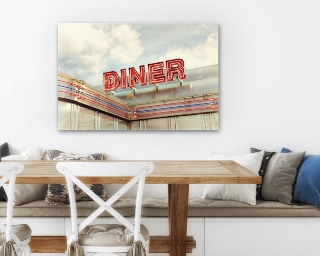 Retro Red Diner Sign Wall Art - Mid Century Kitchen Prints & Ready to ...