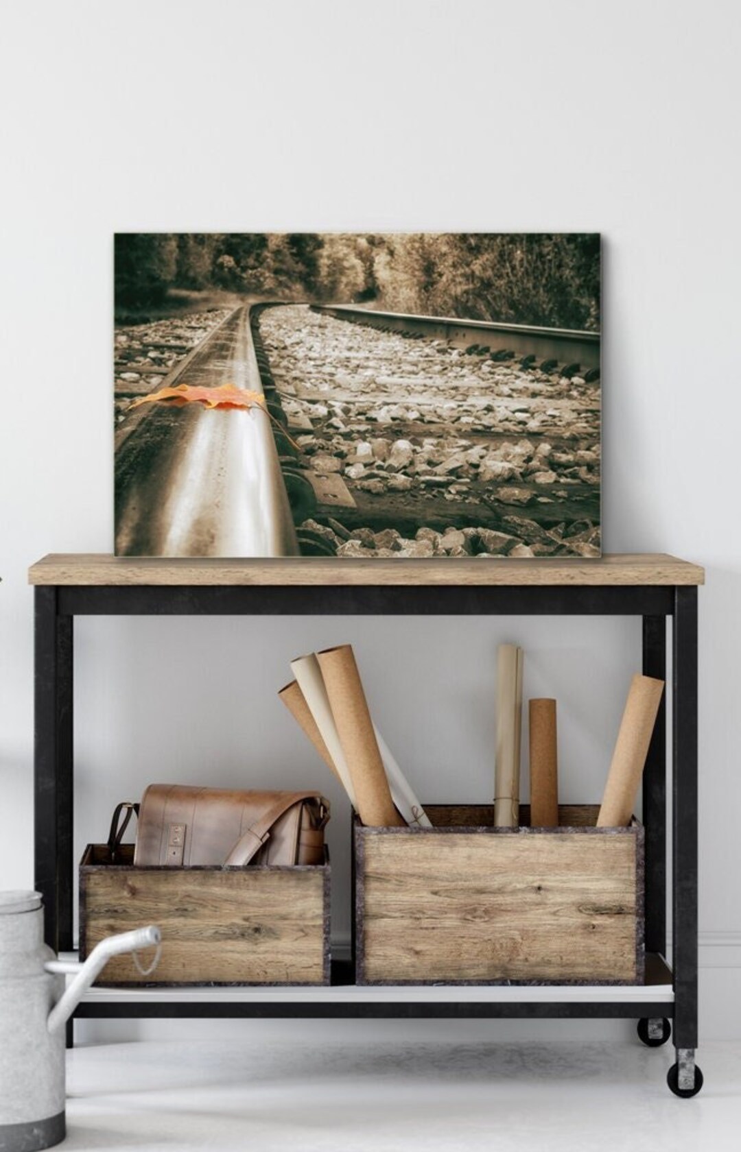 Industrial Wall Art Train Tracks, Railroad Decor, Sepia Prints & Canvas ...