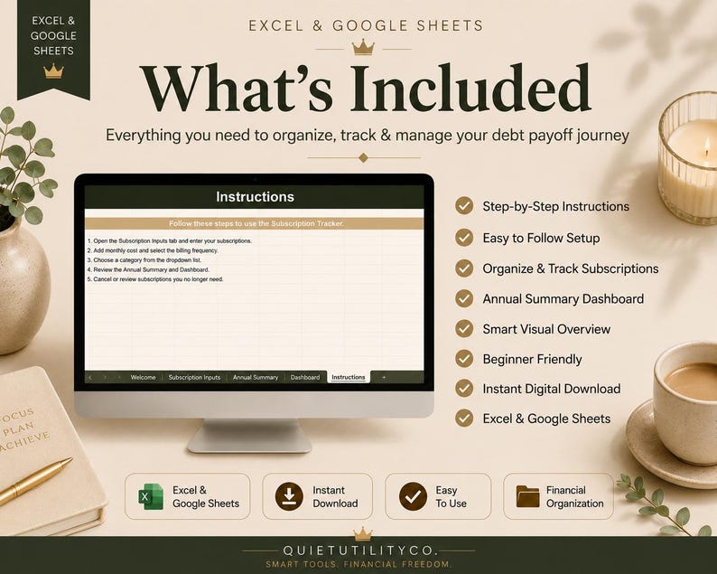 Subscription Tracker Excel Spreadsheet: Monthly Budget, Recurring Bills ...