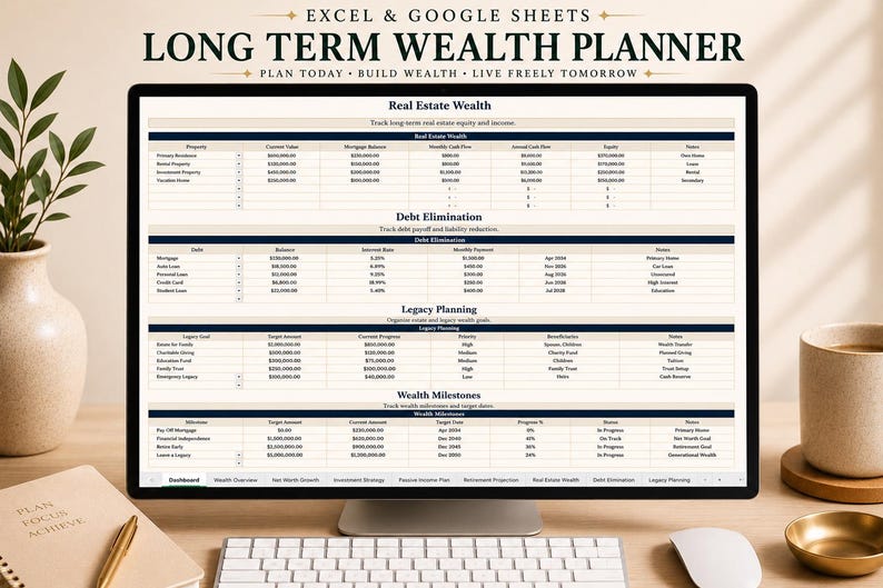 Long Term Wealth Planner Spreadsheet Retirement Planning Net Worth ...