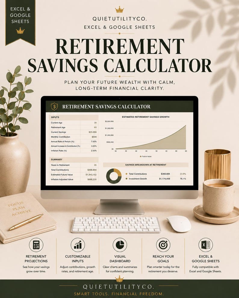 Retirement Savings Calculator Excel Template | Google Sheets Retirement ...