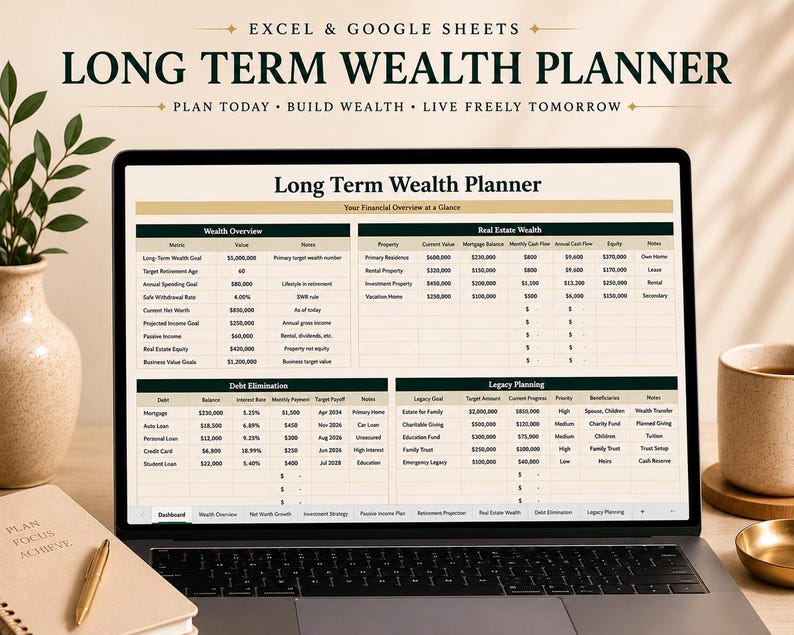 Long Term Wealth Planner Spreadsheet Retirement Planning Net Worth ...