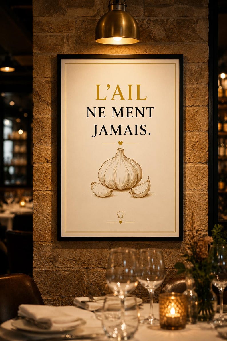 Garlic Never Lies Poster - Vintage Kitchen Wall Art | Foodie Gift ...