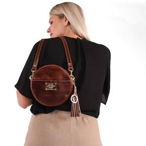 Handmade Circle Crossbody Bag, Leather Round Shoulder Bag, Circle Tote ...