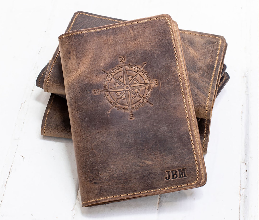 Genuine Compass Leather Journal Handmade Custom Fire Branded Refillable ...