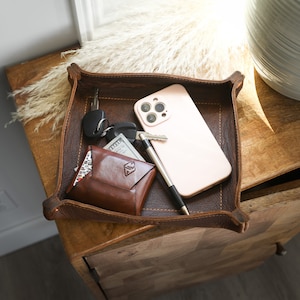 Genuine Leather Valet Tray Personalized, Home Organization Tray, Catch ...