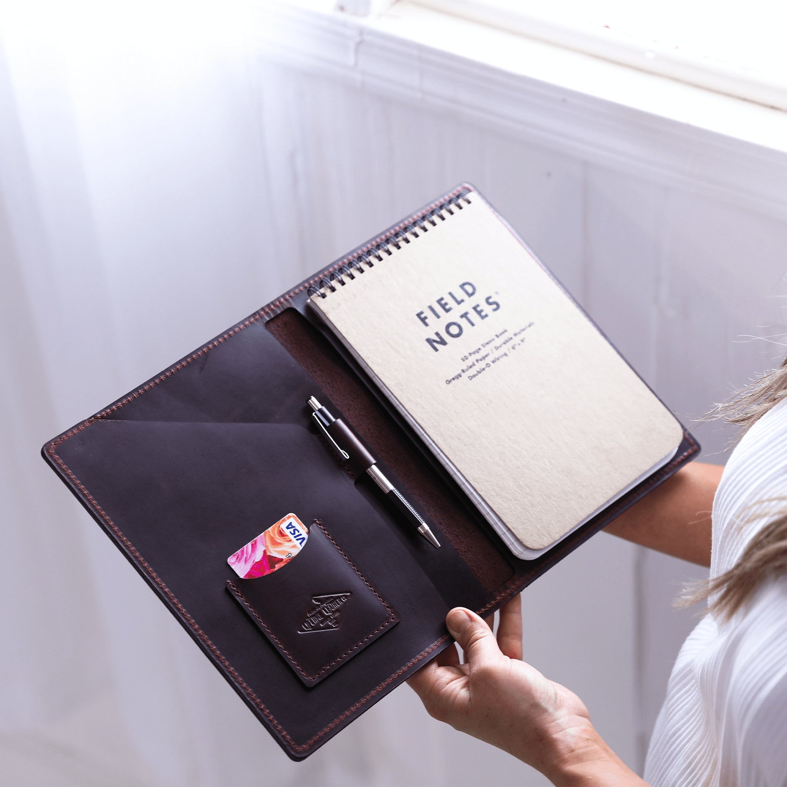Brown Leather Folder Folio Steno Pad Cover Business Field - Etsy