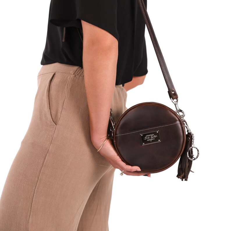 Handmade Circle Crossbody Bag, Leather Round Shoulder Bag, Circle Tote ...